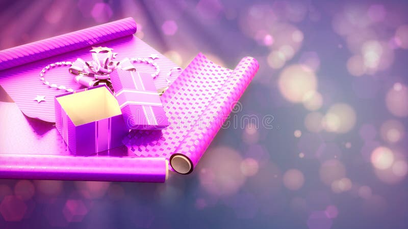 Pink Present Packaging Paper and Present Box on Vivid Bg - Abstract 3D ...