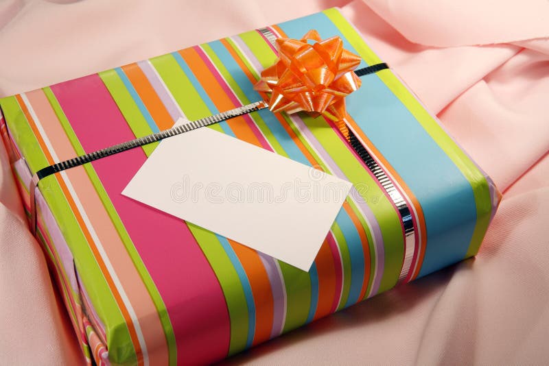 Pink present with tag stock image. Image of blank, wrapping - 1210891
