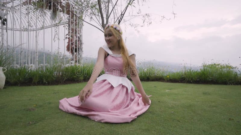 A Pink Princess Has a Picnic Under the Tree with a Happy Face Stock ...