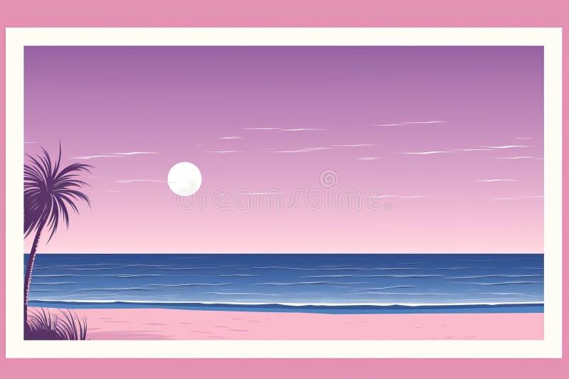A Pink and Purple Beach Scene with Palm Trees Stock Image - Image of ...