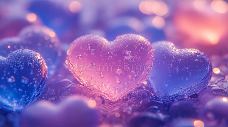 Pink Purple Blue Glowing Hearts Water Drops Soft Background Stock ...