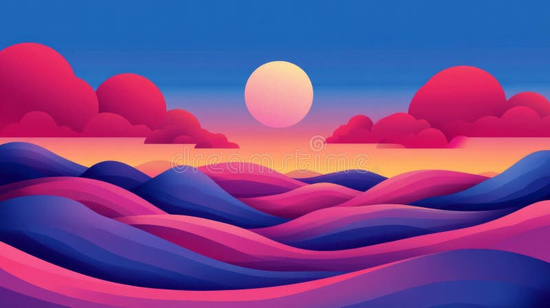 Pink Purple Blue Sunset Ocean Waves Pixel Art Landscape Stock ...