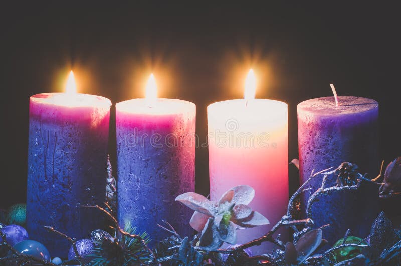 Advent Decoration with Three Burning Candles Stock Photo - Image of ... Advent Decoration with Three Burning Candles Stock Photo - Image of ...