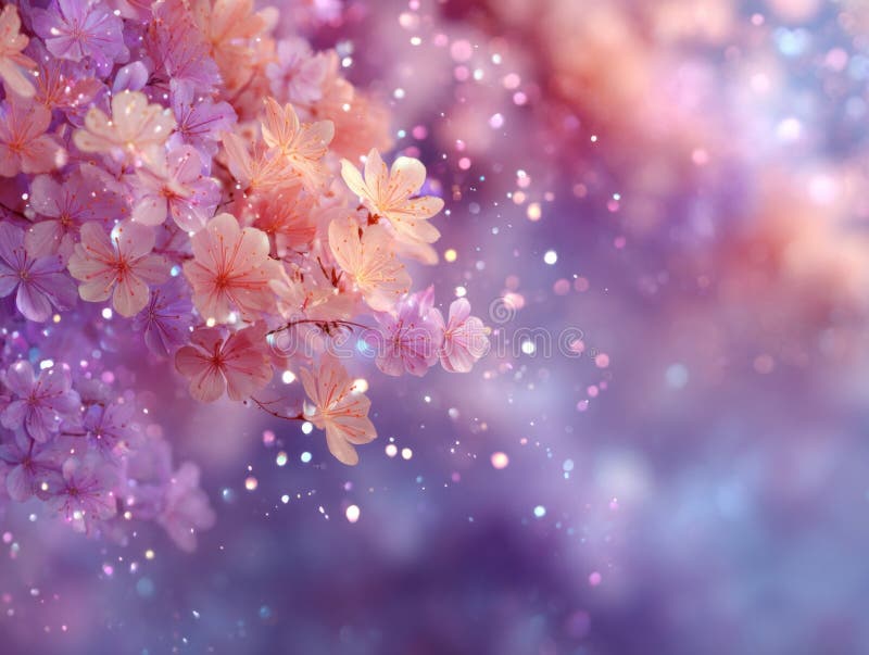 Pink and Purple Cherry Blossoms Sparkle Background Stock Illustration ...