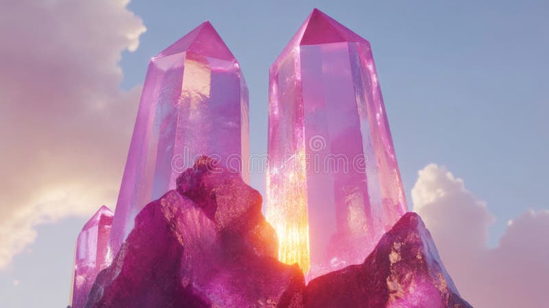 Pink and Purple Crystals Glowing at Sunrise Stock Illustration ...