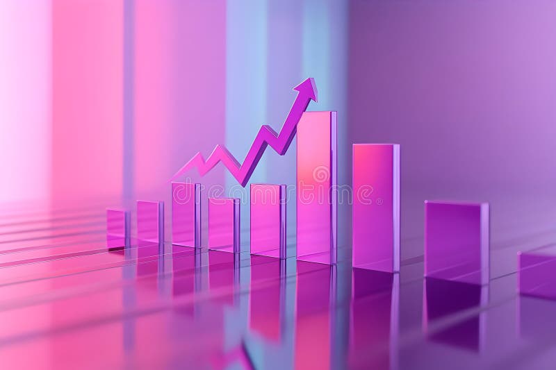 Pink and Purple 3d Bar Chart with Rising Arrow Indicates Growth Stock ...
