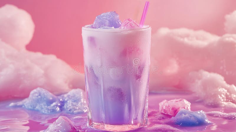 Pink and Purple Fizzy Drink with Ice and Clouds Stock Illustration ...