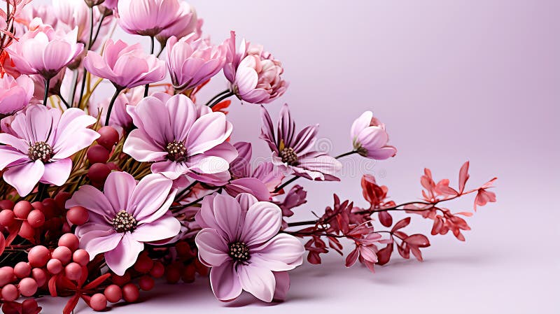 Pink Purple Flower Copyspace in Left Side with White Background Stock ...