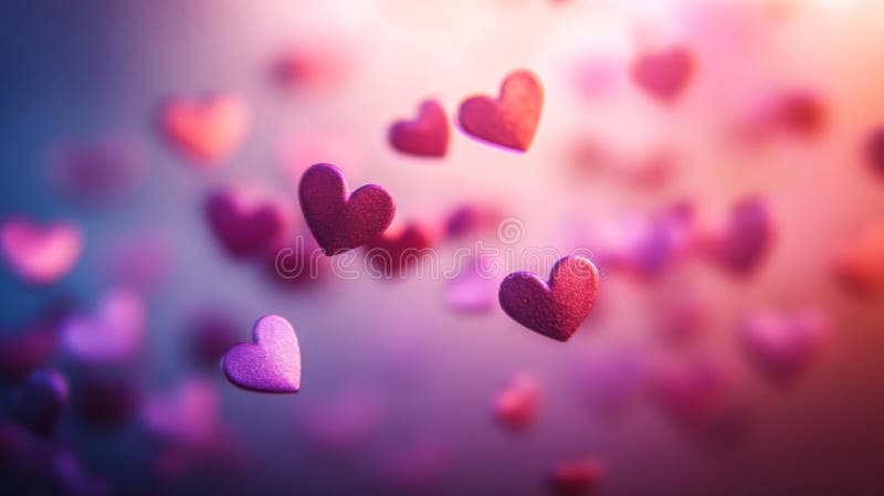 Pink and Purple Hearts Falling Softly Background Stock Illustration ...