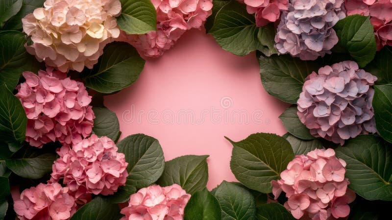 Pink and Purple Hydrangeas Frame a Pastel Background Stock Image ...