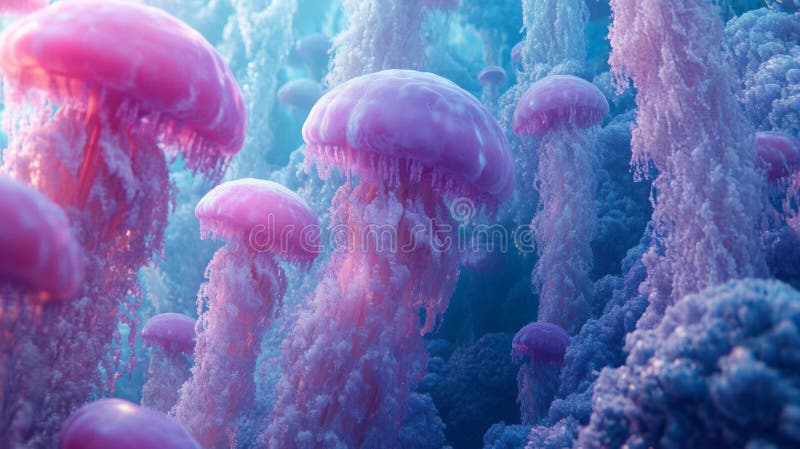 Pink and Purple Jellyfish Underwater Scene Stock Illustration ...