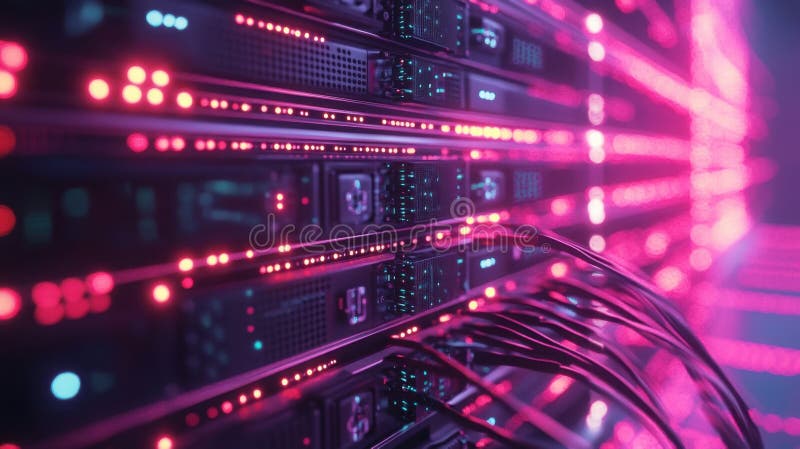 Data Center Server Racks with Pink and Purple Lighting AI-generated ...