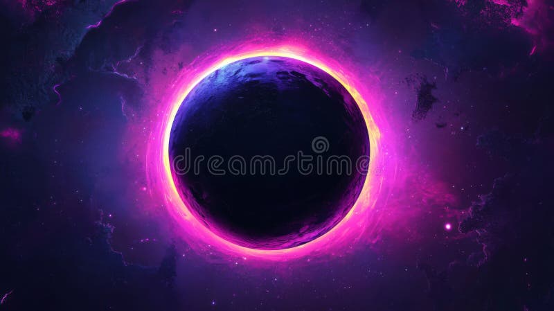 Pink and Purple Neon Planet in Space Stock Illustration - Illustration ...