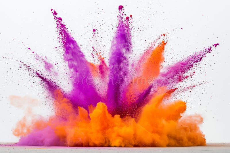Pink, Purple, and Orange Powders Explode Over a Transparent Background ...
