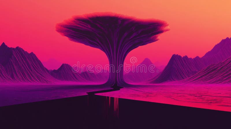 Pink and Purple Pixel Art Tree Landscape Stock Illustration ...