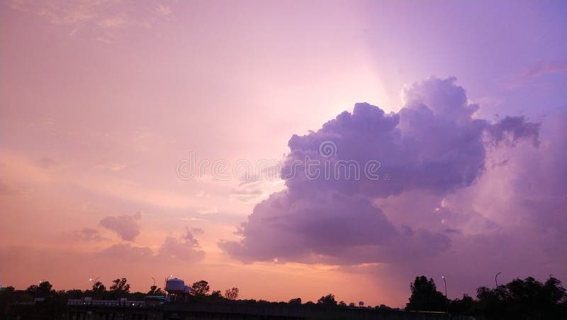 Pink Purple Sky with Clouds. Stock Photo - Image of skyline, coast ...