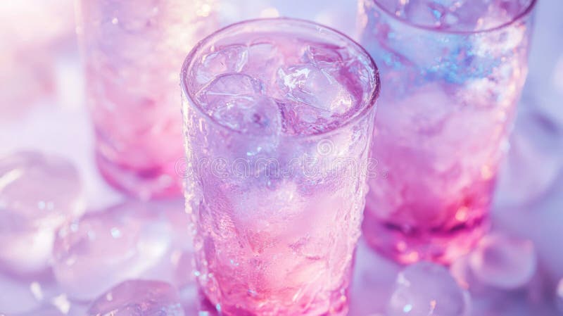 Pink and Purple Sparkling Drinks with Ice Cubes Stock Illustration ...
