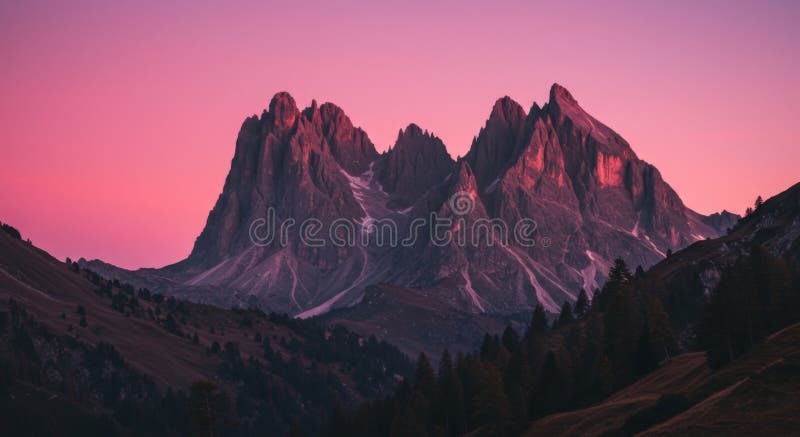 Pink and Purple Sunset Over Majestic Mountain Range Stock Illustration ...