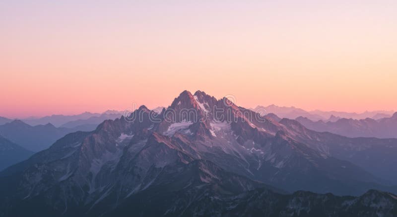 Pink and Purple Sunset Over Majestic Mountain Range Stock Illustration ...