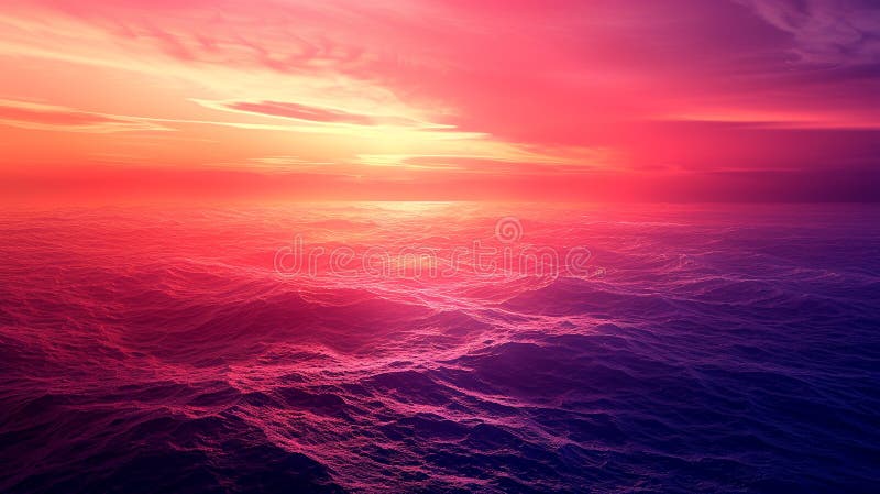 Pink and Purple Sunset Over Ocean Waves Stock Illustration ...