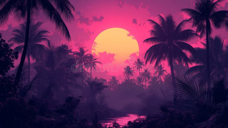 Pink and Purple Tropical Sunset Pixel Art Stock Illustration - Illustration of colors, sunset ...