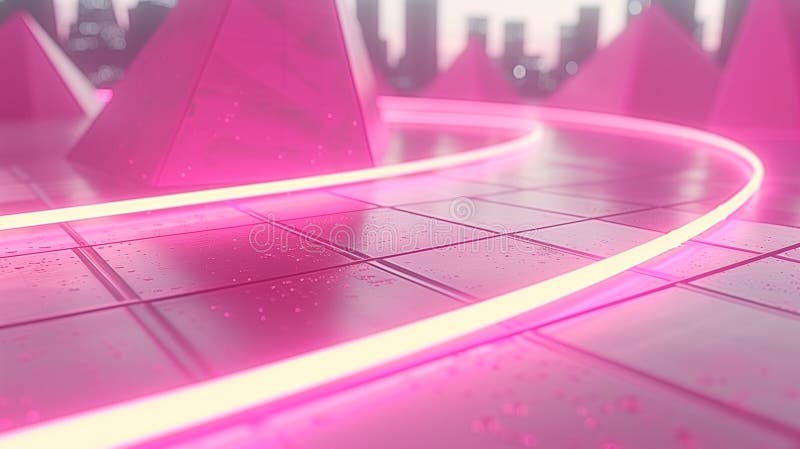 Pink Pyramid Lit by Neon Light on Tiled Floor Stock Illustration ...