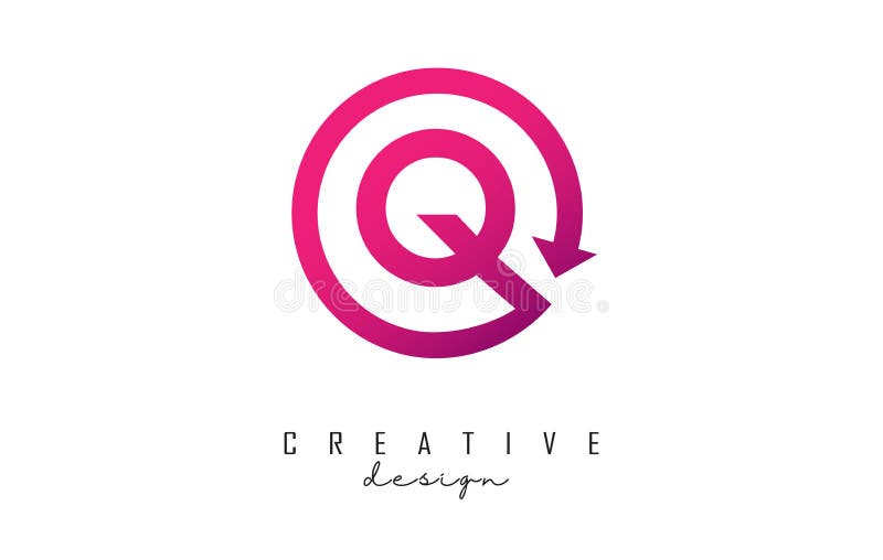 Pink Q Letter Logo Design with Circle Frame and Arrow Stock Vector ...