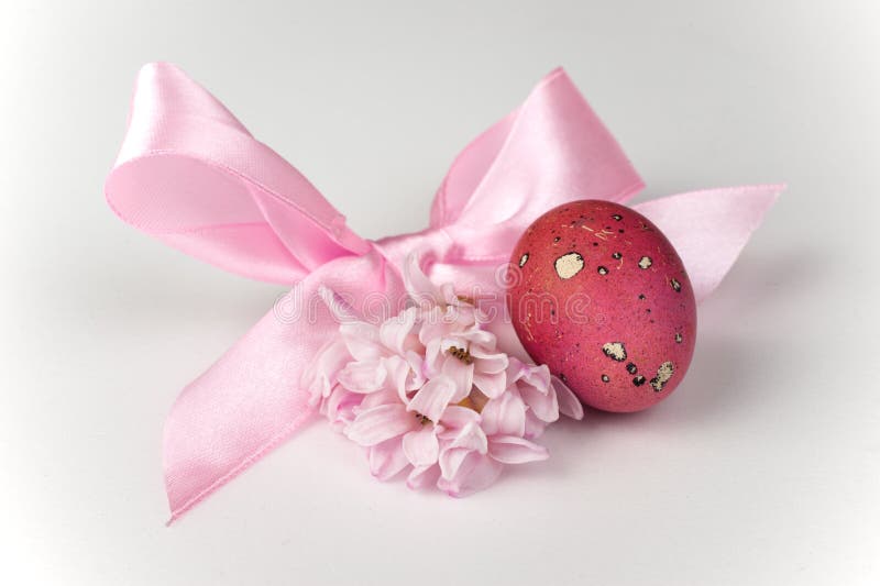 Pink Quail Egg with Flower and Ribbon Bow Stock Image - Image of easter ...