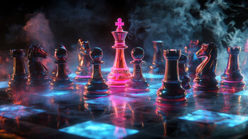 Pink Queen Chess Piece in a Futuristic Game Setting Stock Illustration ...