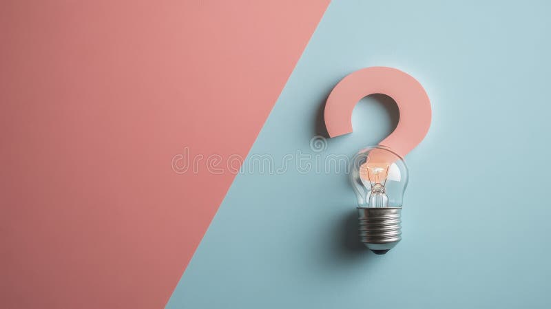 Pink Question Mark on Glowing Lightbulb on Pink and Blue Background ...