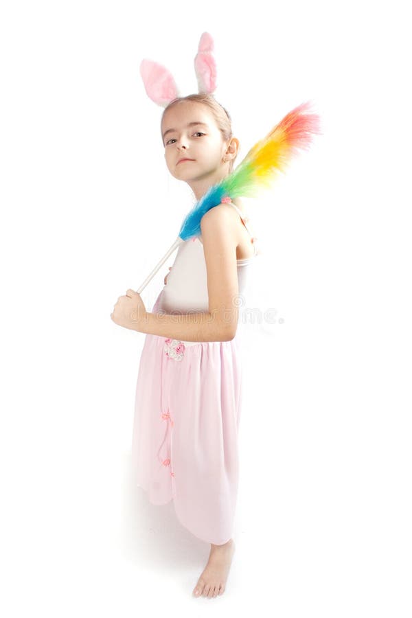 Pink rabbit-girl stock photo. Image of looking, besom - 12956836