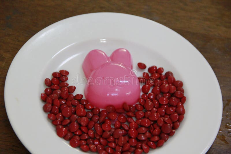 Pink Rabbit Pudding and Red Beans Stock Image - Image of detailed ...