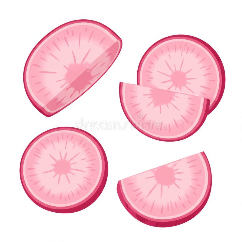 Pink Radish Slices on White Background Stock Illustration ...