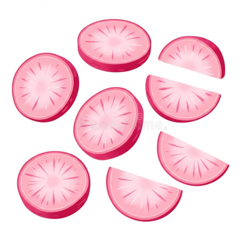 Pink Radish Slices on White Background Stock Illustration ...