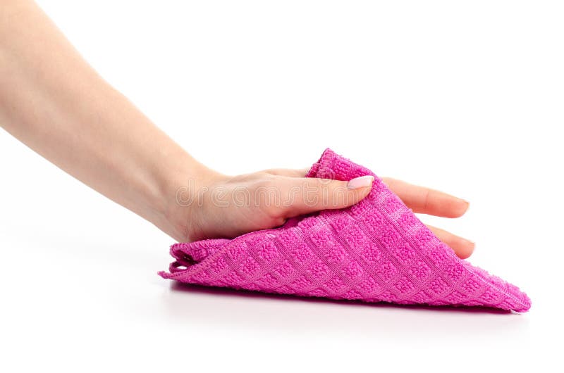 The pink rag cloth in hand stock photo. Image of duster - 135936356