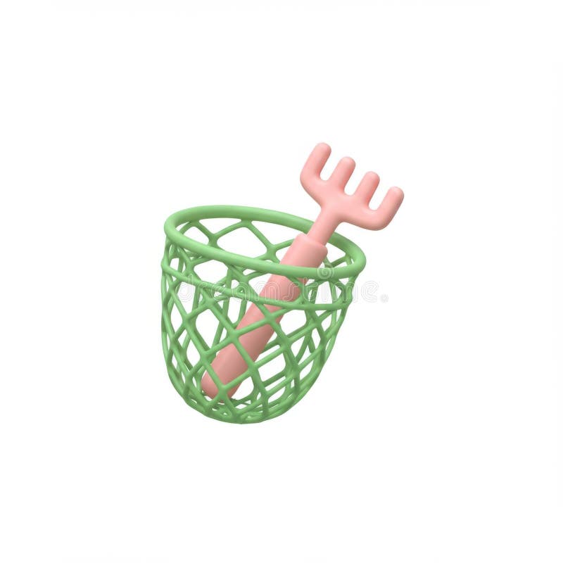 Pink Rake in Green Mesh Basket 3D Render Stock Illustration ...