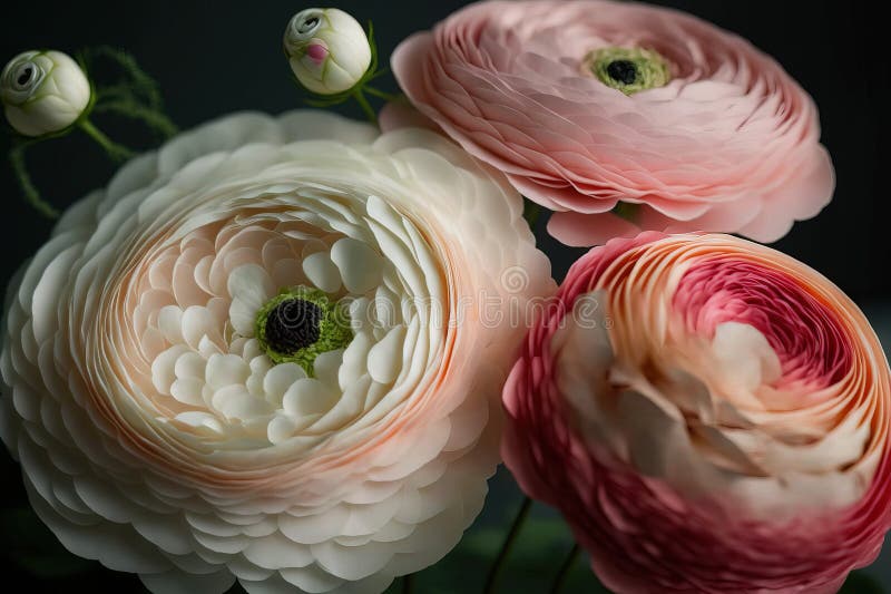 Pink Ranunculus Blooms a Close Up Scene Stock Illustration ...