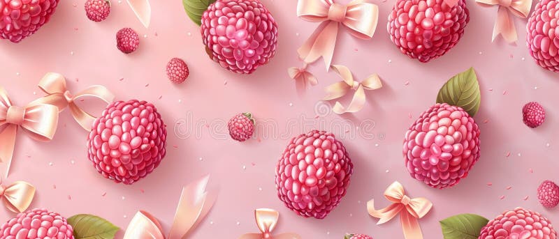 Pink Raspberries and Bows on a Pink Background Stock Illustration ...