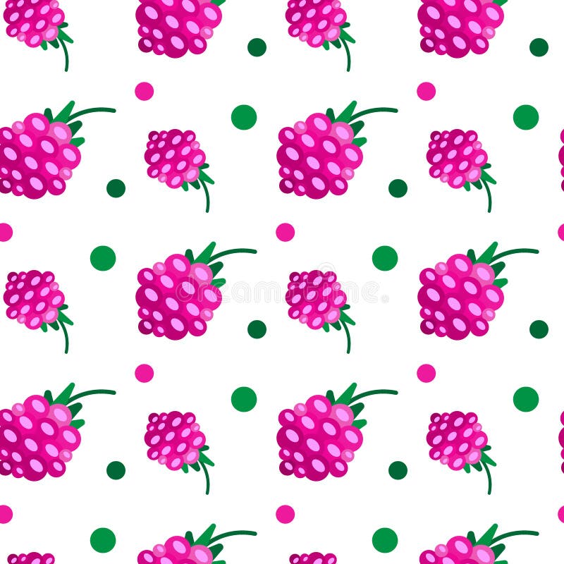 Pink Raspberries Ripe Berries Seamless Pattern White Background Flat ...