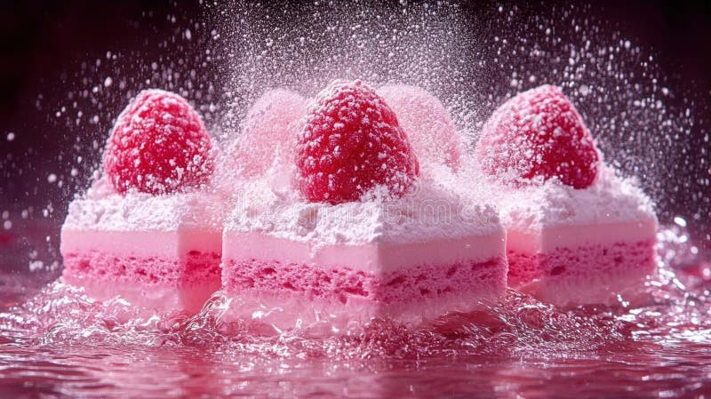 Pink Raspberry Layer Cakes with Powdered Sugar Stock Photo - Image of ...