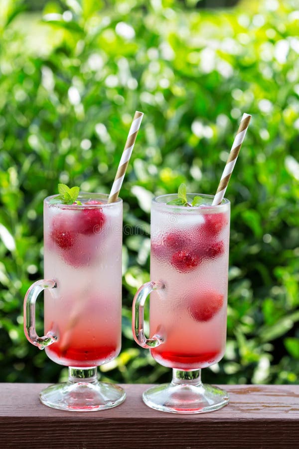 Pink Raspberry Lemonade in Tall Glasses Stock Image - Image of cool ...