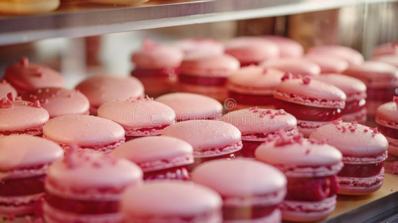 Pink Raspberry Macarons in Pastry Shop Stock Illustration ...