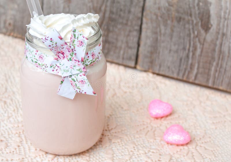 Pink Raspberry Milkshake on Valentine`s Day Stock Image - Image of ...