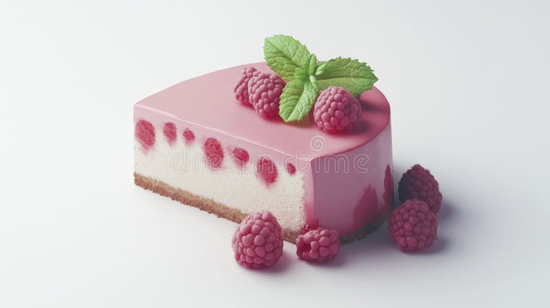 Pink Raspberry Mousse Cake Slice on White Background Stock Illustration ...