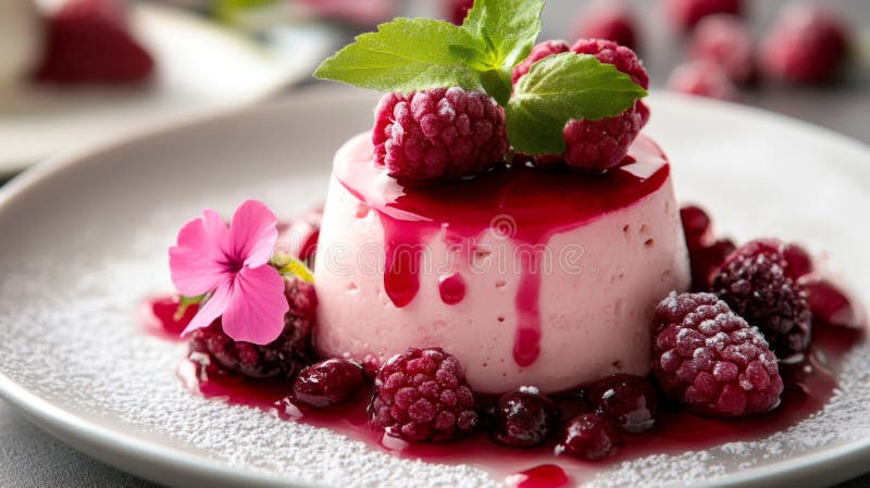 Pink Raspberry Mousse Dessert on a Plate Stock Illustration ...