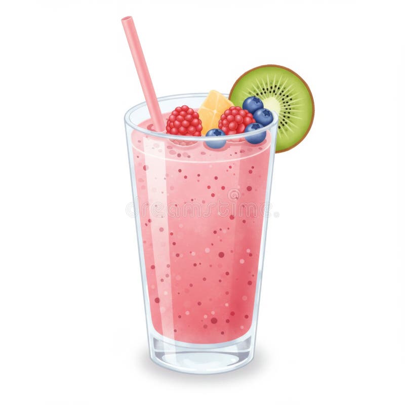 Pink Raspberry Smoothie with Berries and Kiwi Stock Illustration ...