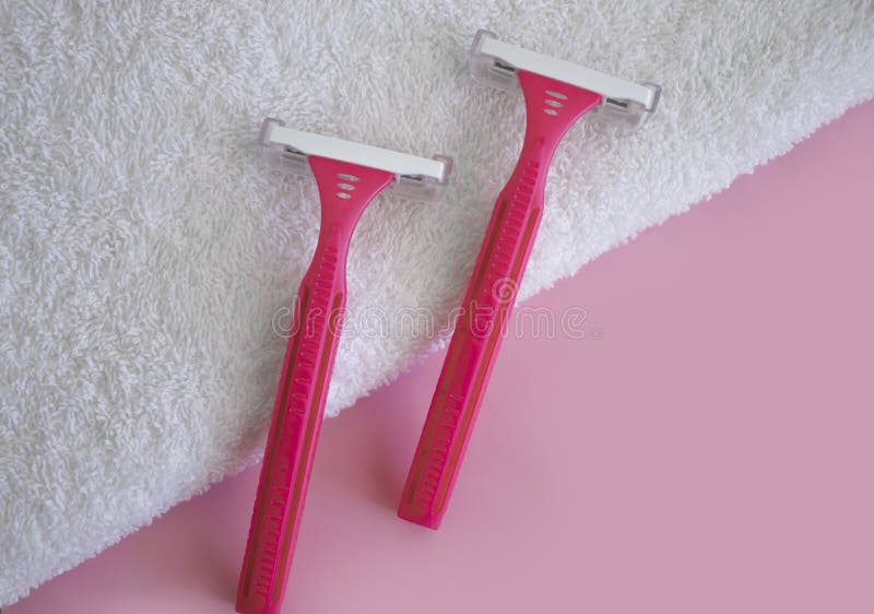 Pink Razor Towel Accessory Colored Background Stock Photo - Image of ...