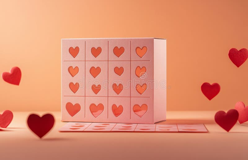 Pink Rectangular Cardboard Box with Heart Cutouts and Connecting Line ...