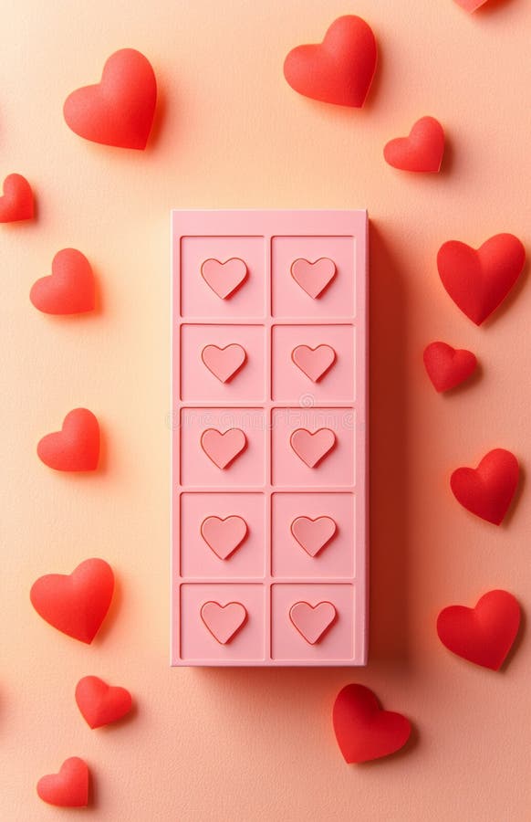 Pink Rectangular Cardboard Box with Heart Cutouts and Connecting Line ...