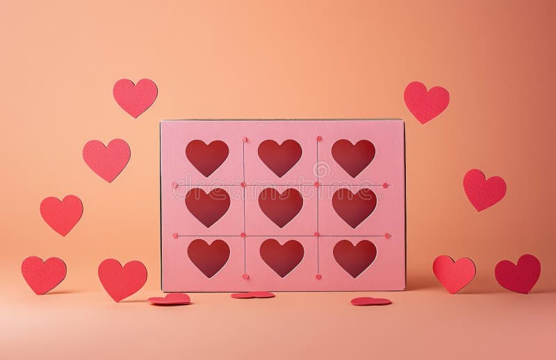 Pink Rectangular Cardboard Box with Heart Cutouts and Connecting Line ...